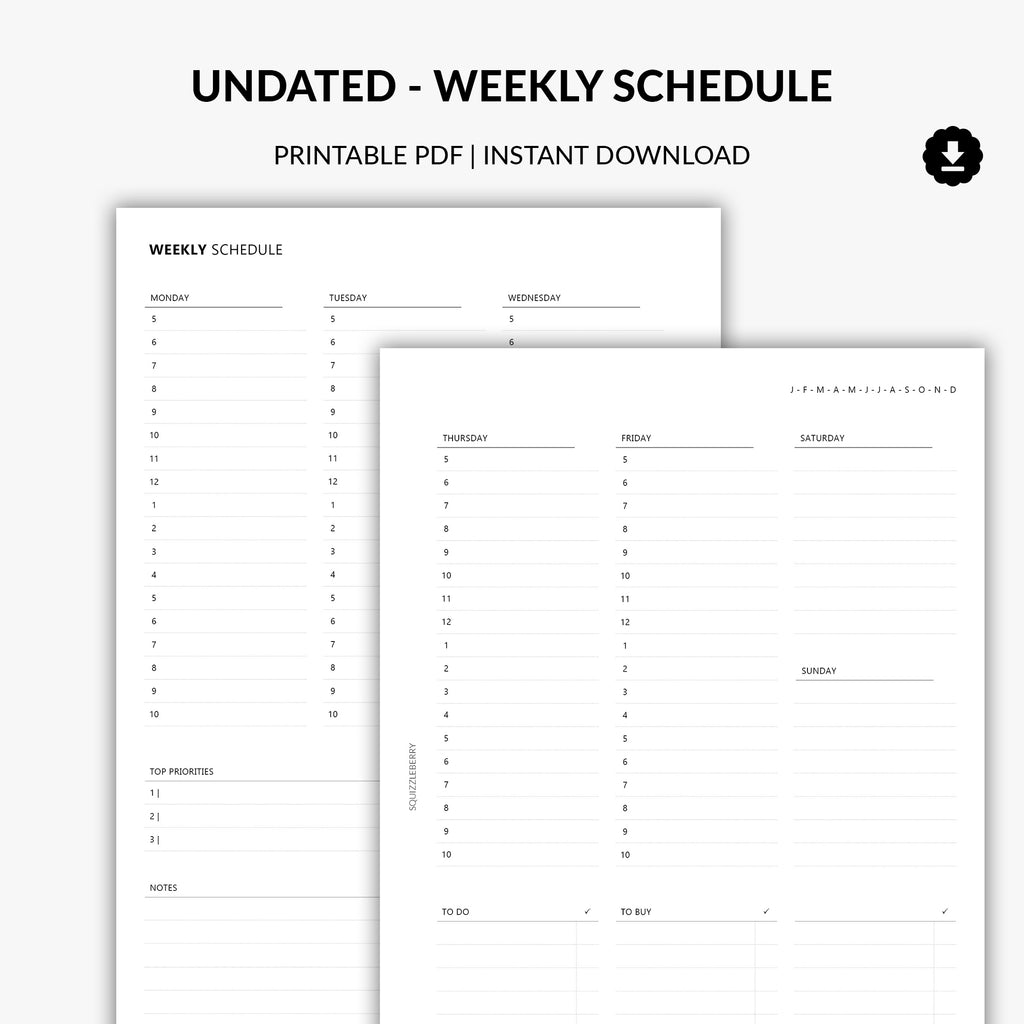 Undated - Weekly Schedule | Printable – SquizzleBerry