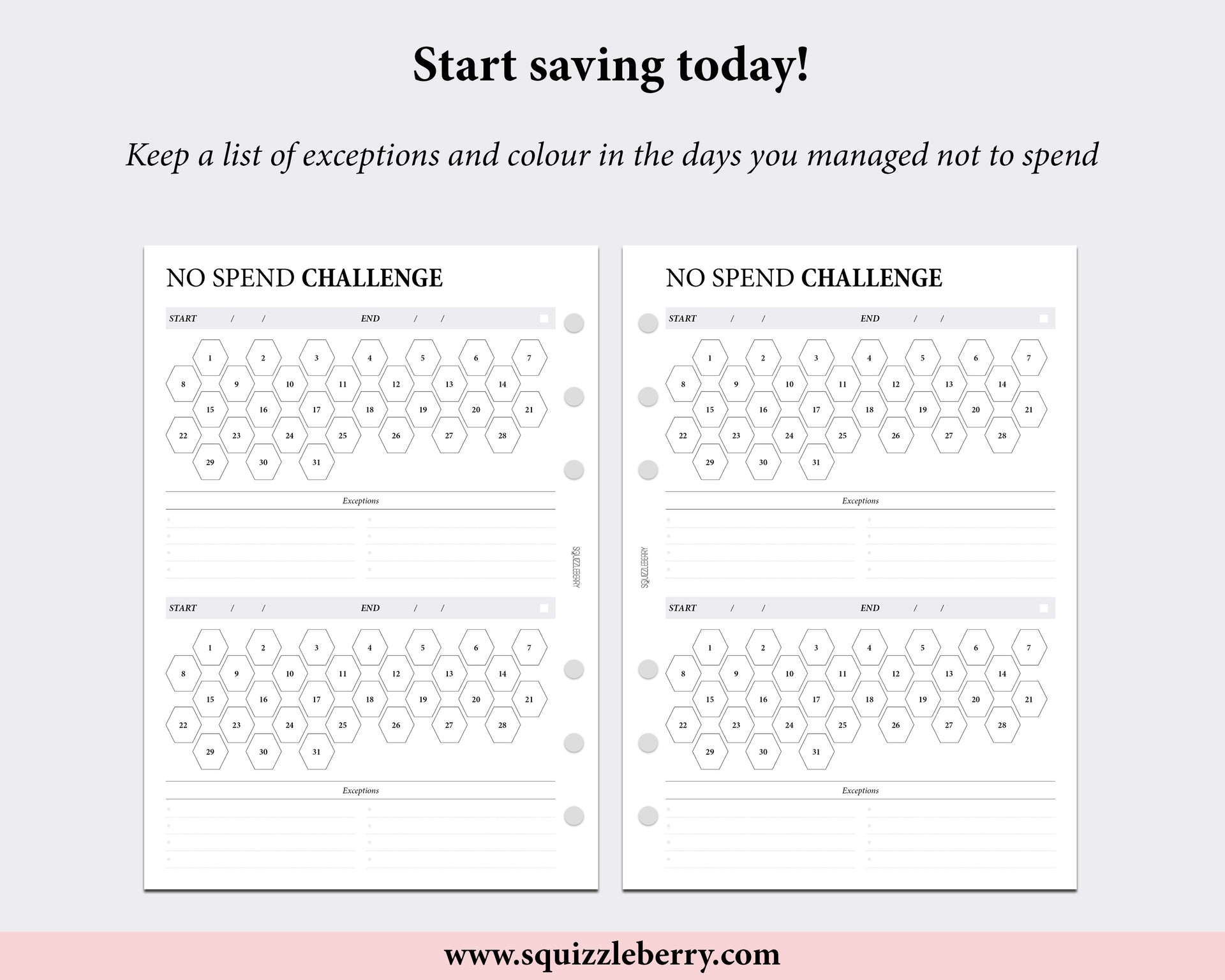 No Spending Challenge Tracker - A5 – SquizzleBerry